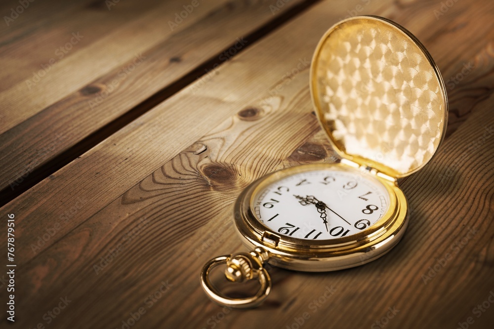 vintage golden pocket watch on the desk Stock Photo | Adobe Stock