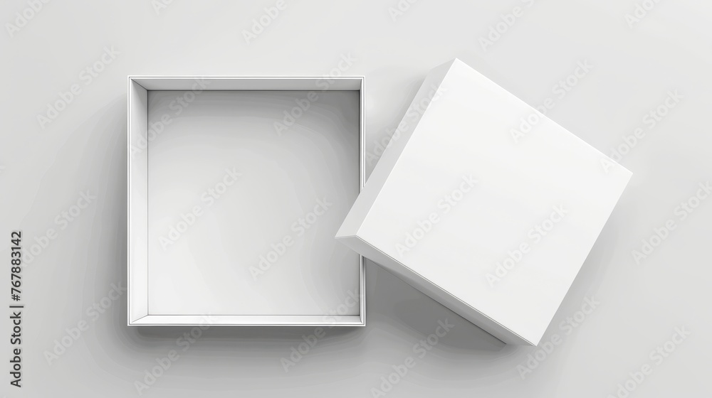 Top view of a white cardboard box mockup in modern 3D format. Blank ...