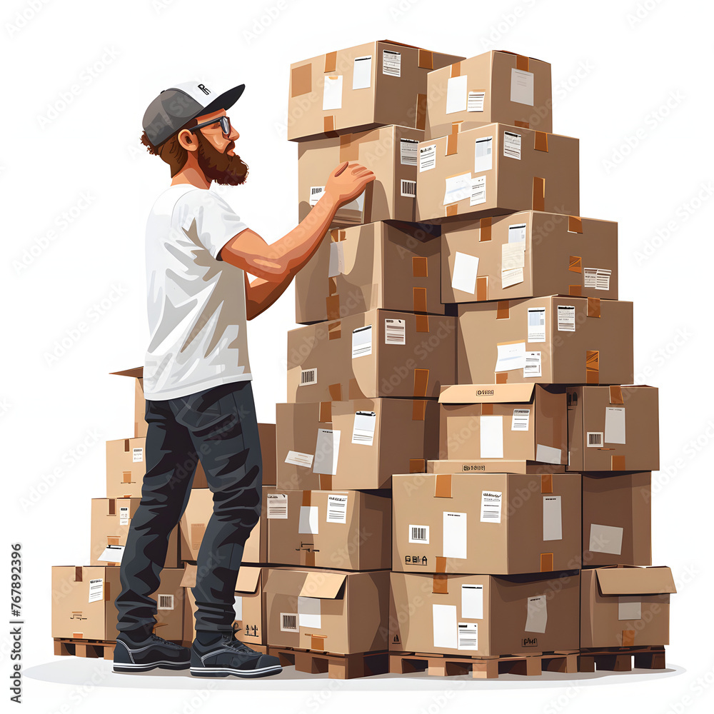 Individual practicing safe lifting techniques with heavy boxes isolated ...