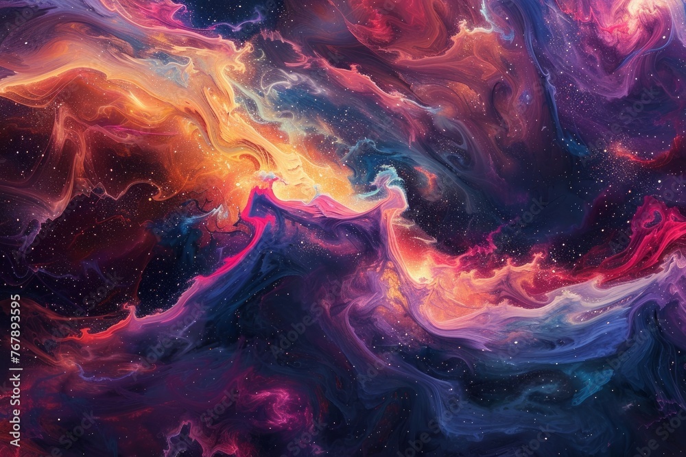 Abstract illustration, Colorful space galaxy cloud nebula. Stary night ...