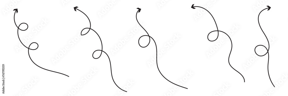 Black curly arrows isolated on a white background. Arrows of various ...