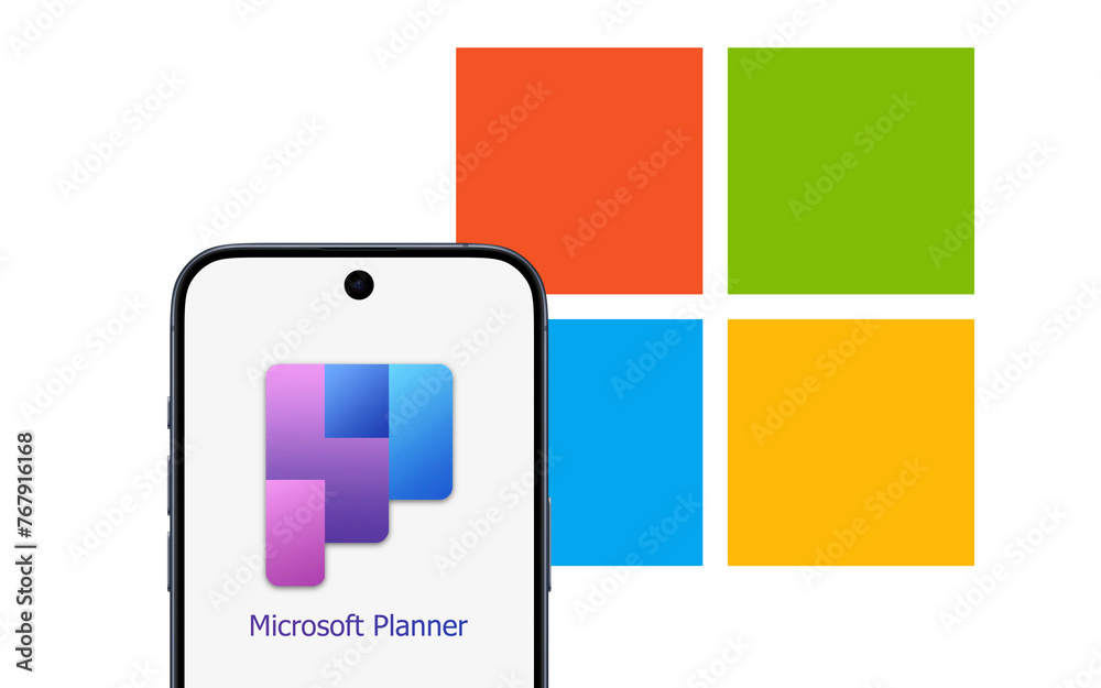 New Microsoft Planner logo is displayed on a modern smartphone ...