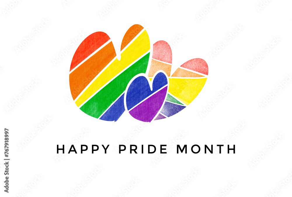 Rainbow heart drawing on white background with texts ‘Happy Pride Month ...