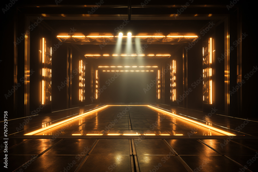 Empty stage light background. Illuminated stage with warm lighting ...