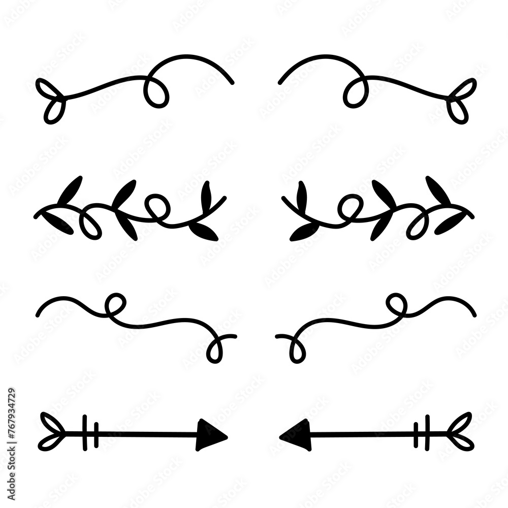 A divider with hand-drawn names featuring arrows, leaves, scrolls ...