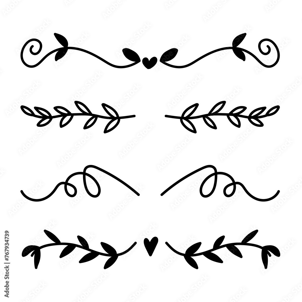 A hand-drawn name divider featuring arrows, leaves, hearts, swirls, and ...
