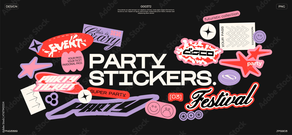 Party collection of various patches, labels, tags, stickers, stamps ...
