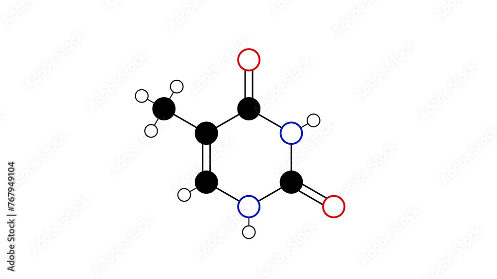 thymine molecule, structural chemical formula, ball-and-stick model ...