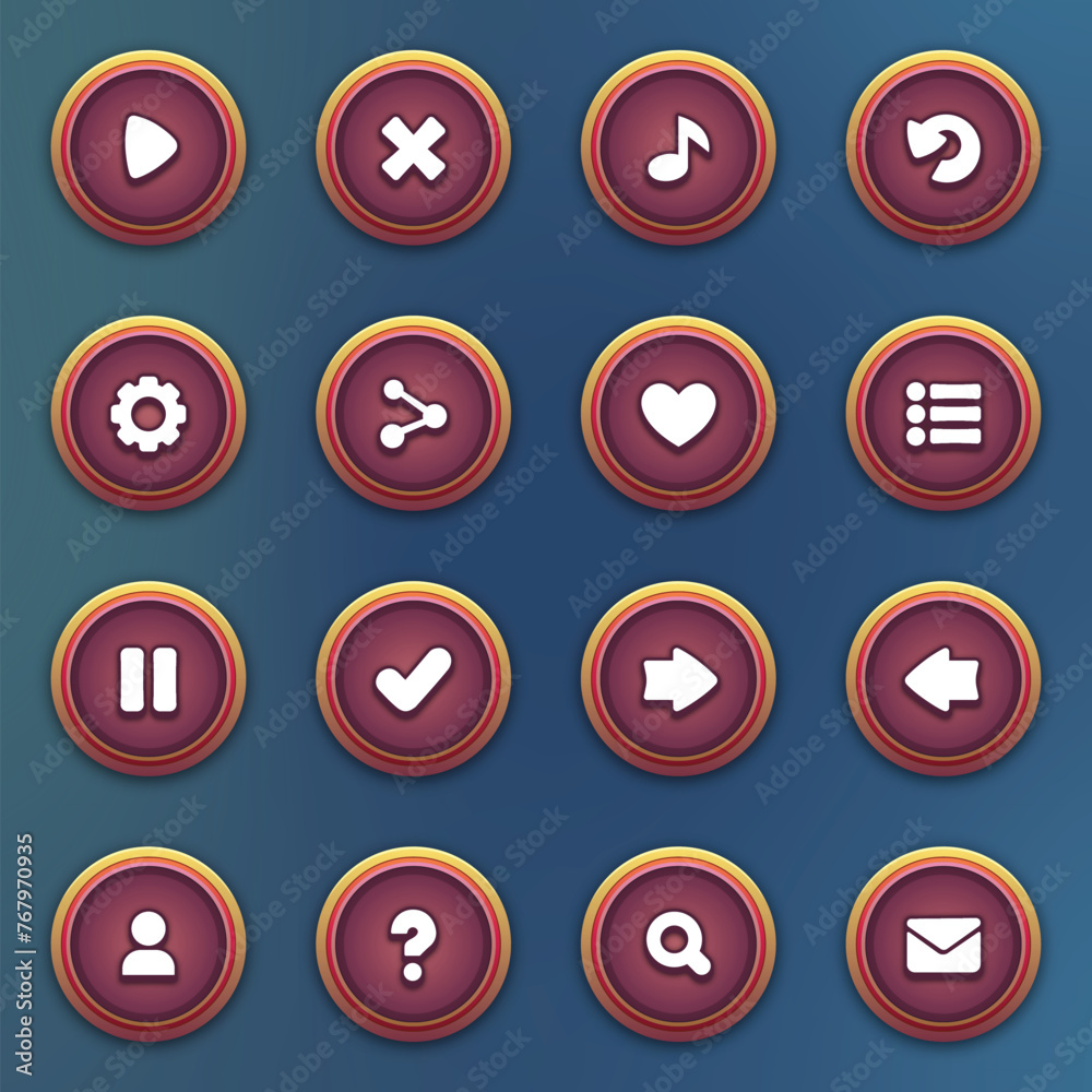Set of brown buttons for mobile games game brown interface cartoon ui ...
