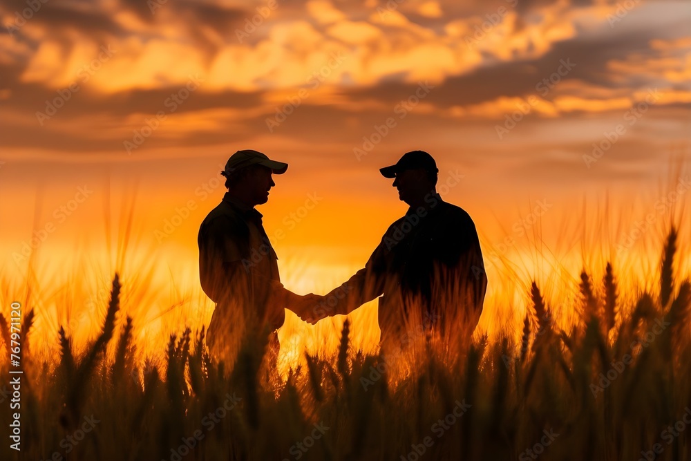 Teamwork and Partnership in Agriculture: Silhouetted Farmers Shaking ...