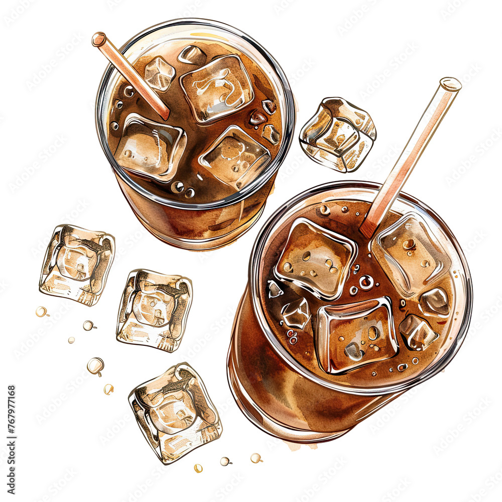 iced coffee cup top side view view from above cutout, png isolated ...