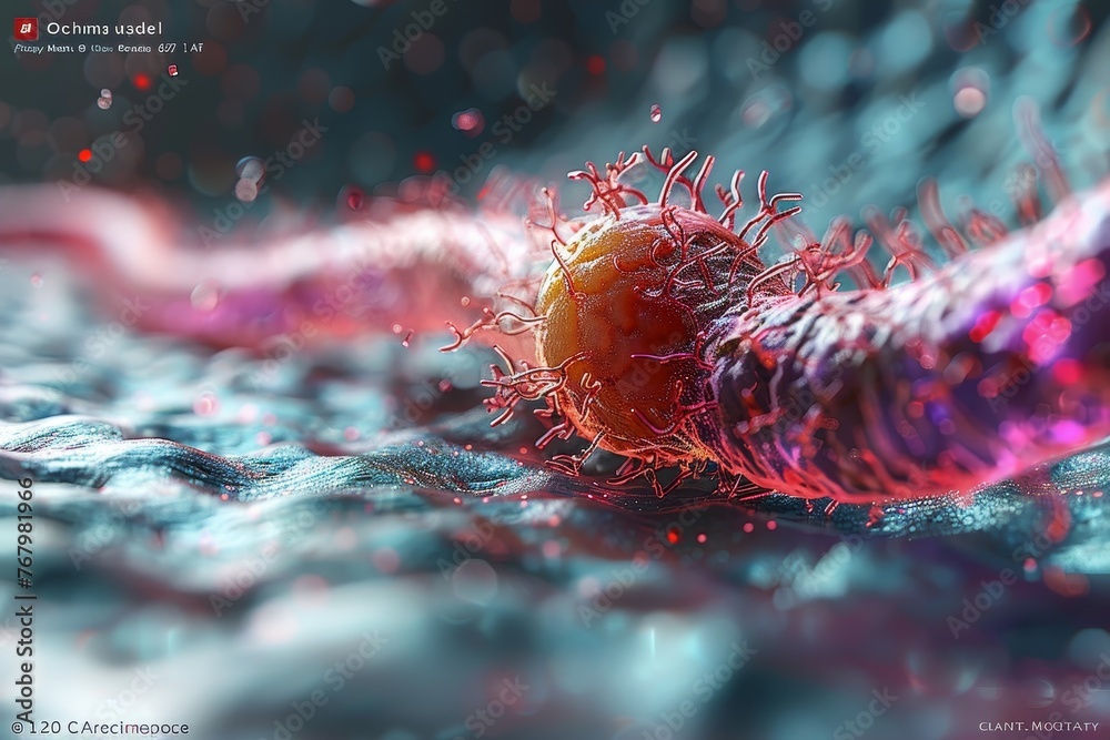A detailed 3D render of blood vessels and cells in a human body ...