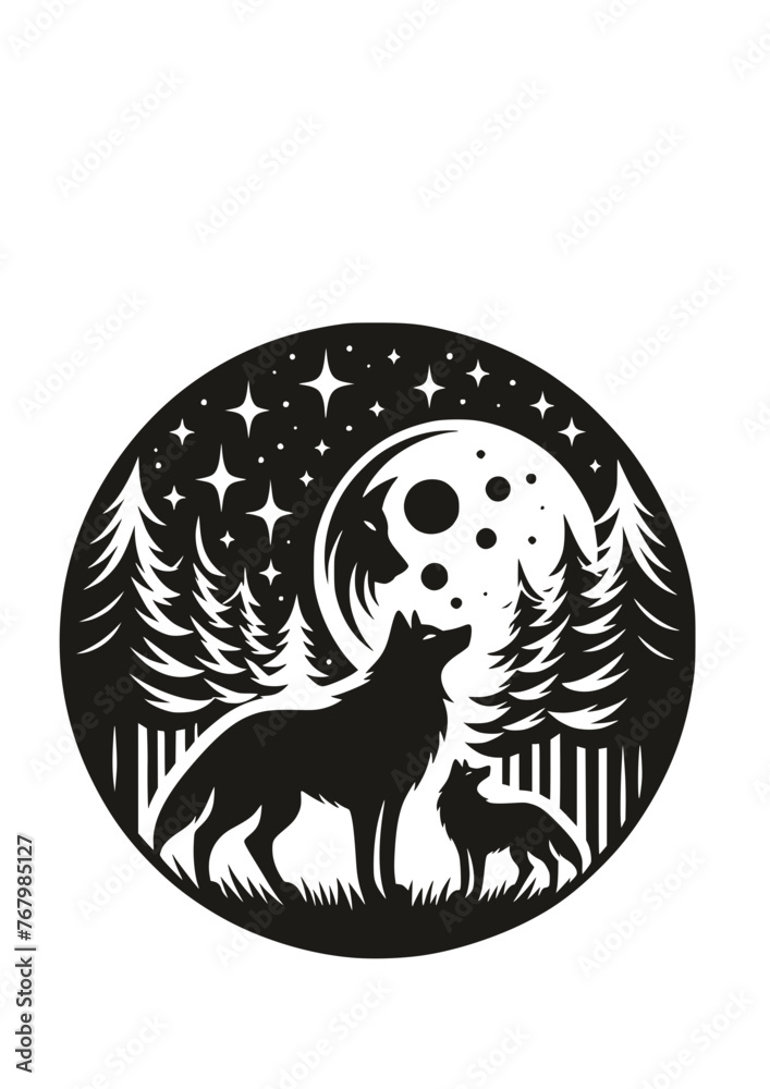 Scene with Wolf SVG | Howling Wolf | Mountain scene cut file | Forest ...