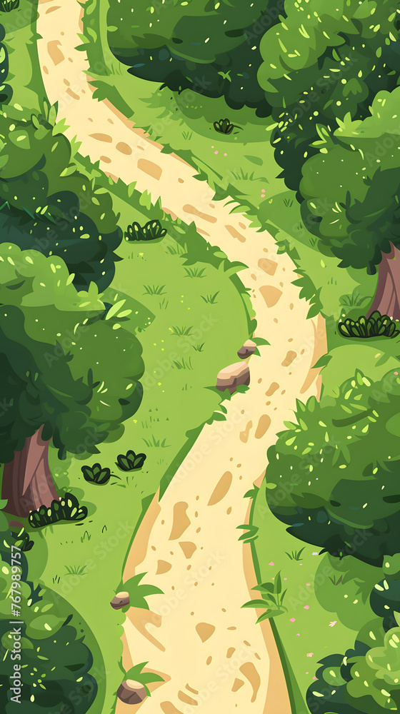 Cartoon style drawing path from bottom to the top, with grass with ...