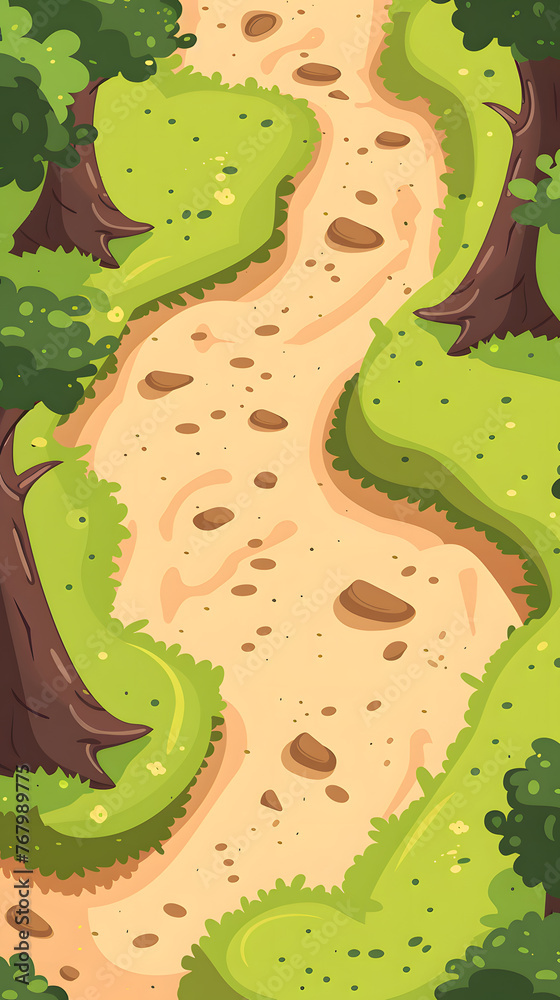 Cartoon style drawing path from bottom to the top, with grass with ...