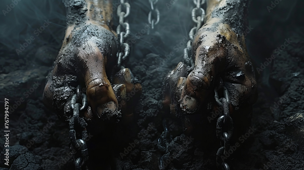 dramatic photo of knuckles and wrists wrapped in chains,generative ai ...