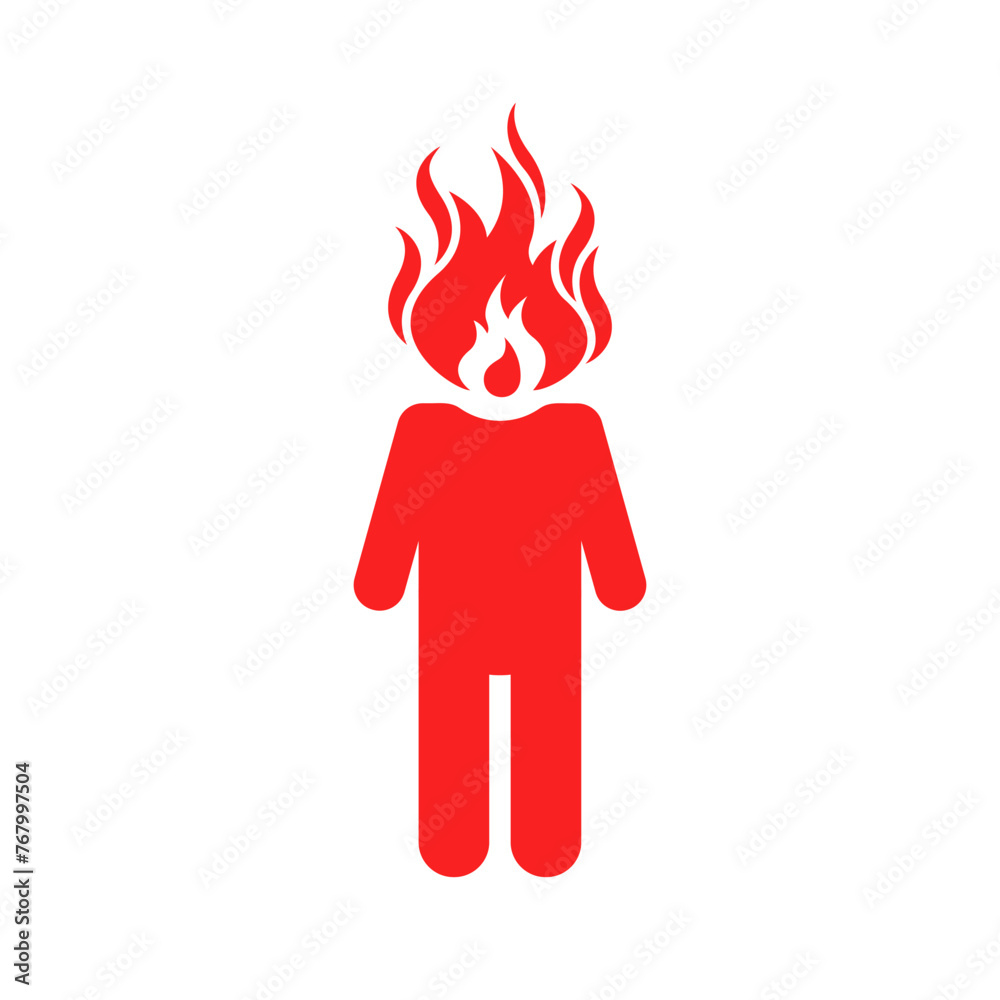red stick figure icon with flame instead head Stock Vector | Adobe Stock