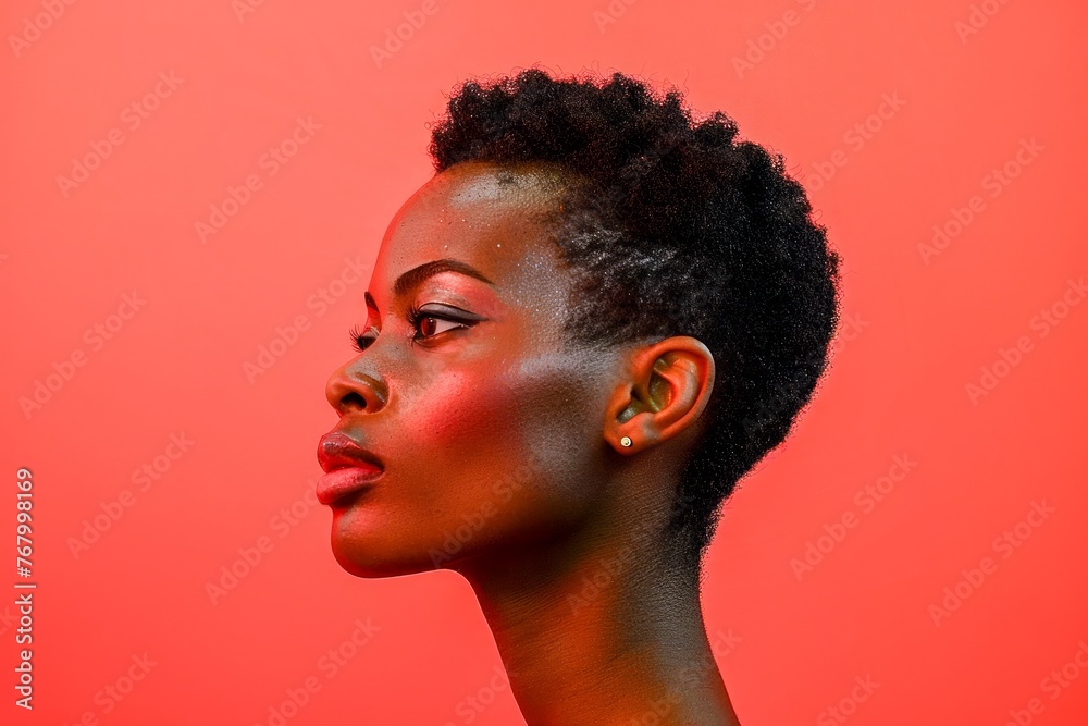 Elegant African American Woman with Short Hair Posing in Profile ...