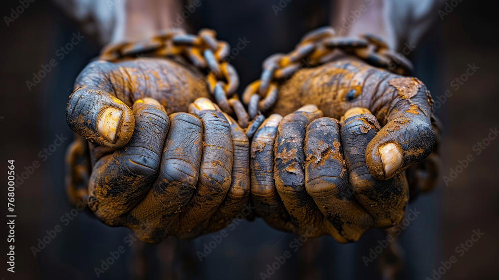 dramatic photo of knuckles and wrists wrapped in chains,generative ai ...