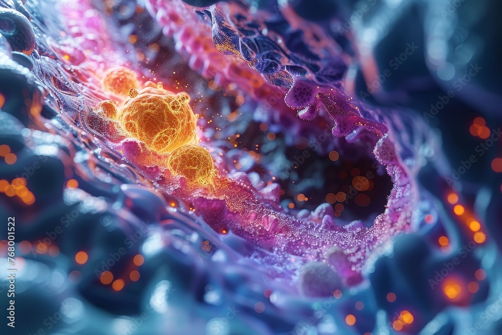 An artistic 3D visualization of a tumor in the stomach lining ...