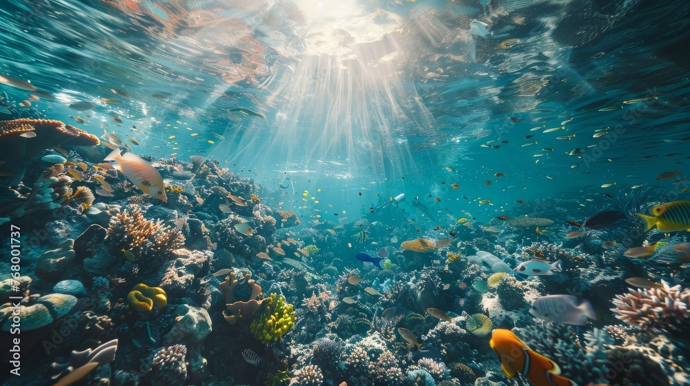 An underwater scene highlighting the beauty of the ocean's biodiversity ...