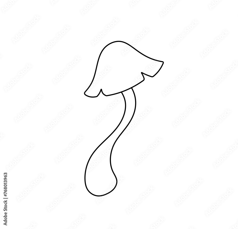 Vector isolated one single simple mushroom toadstool with a crooked ...