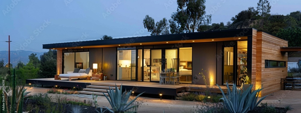 Eco-friendly prefab homes designed with 60s mod aesthetics, featuring ...