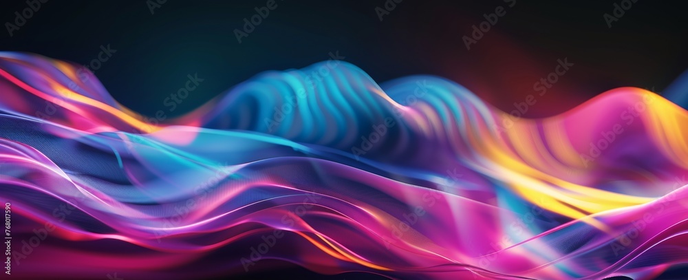 Waves of neon silk with a radiant glow embody the fluidity and dynamism ...