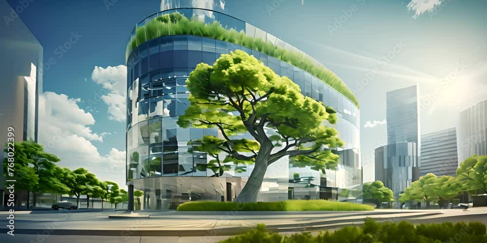 Eco-friendly building in the modern city. Sustainable glass office ...