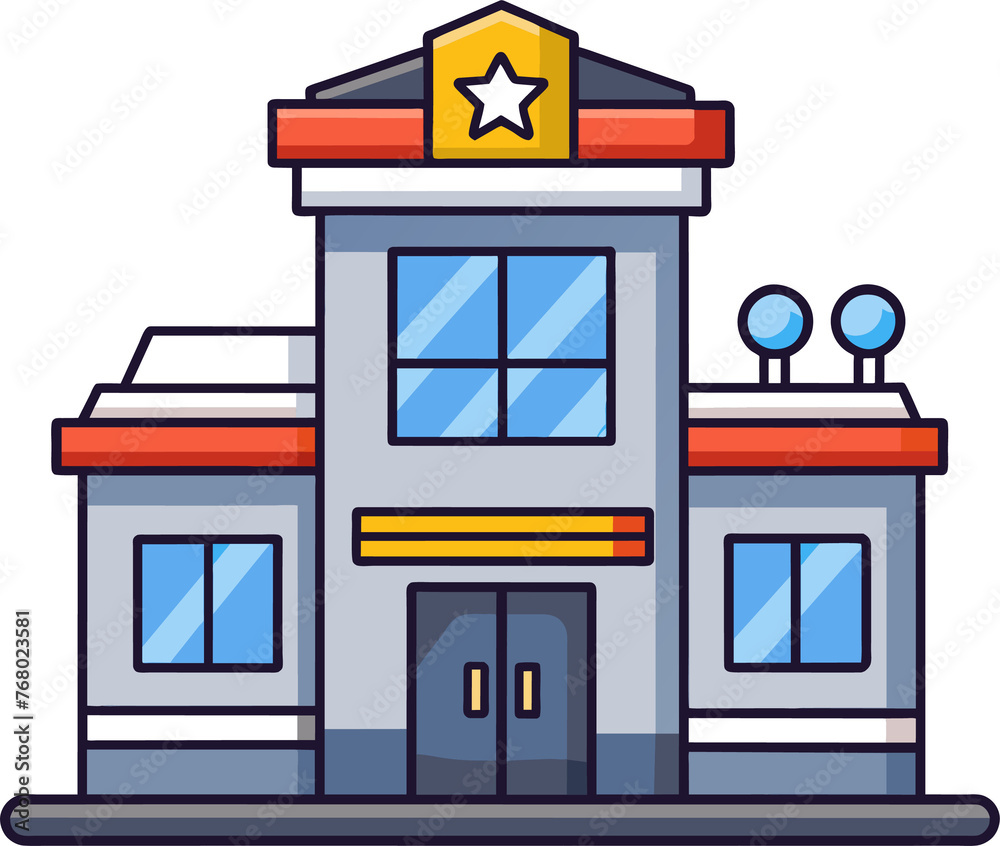 Cartoon Illustration of Police Station , Vector Flat color isolated on ...