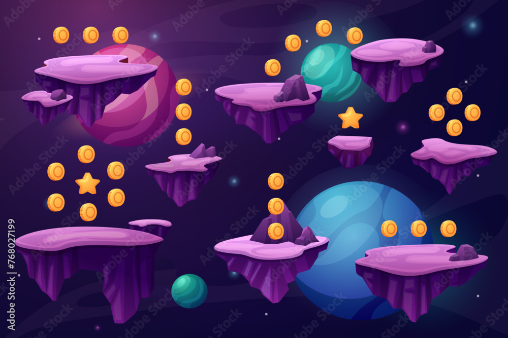 Game space location. Videogame location design with floating islands ...