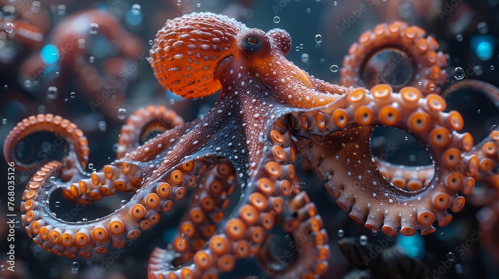 Visual metaphor of octopuses and squid weaving through genetic material ...