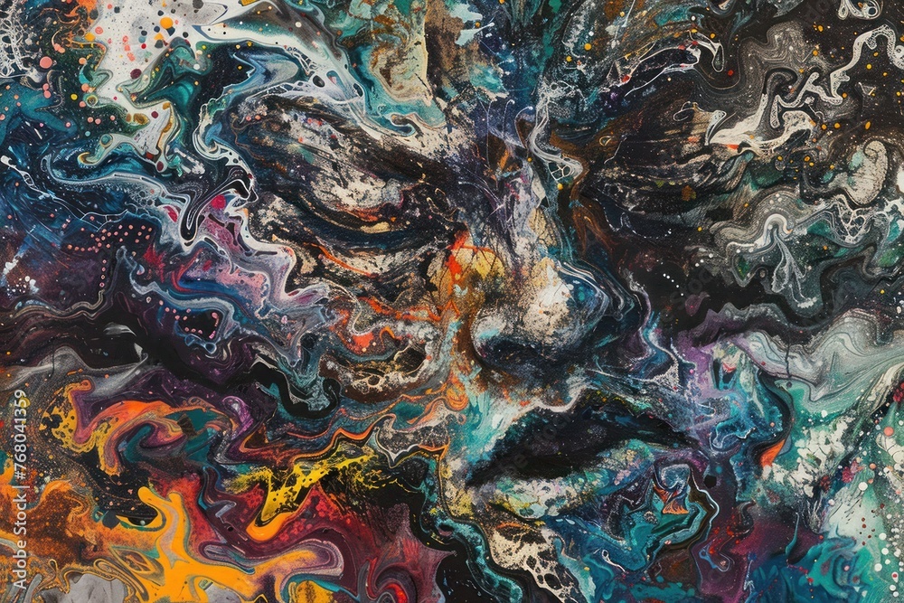 Abstract painting rich in colors and dynamic swirls, creating a ...