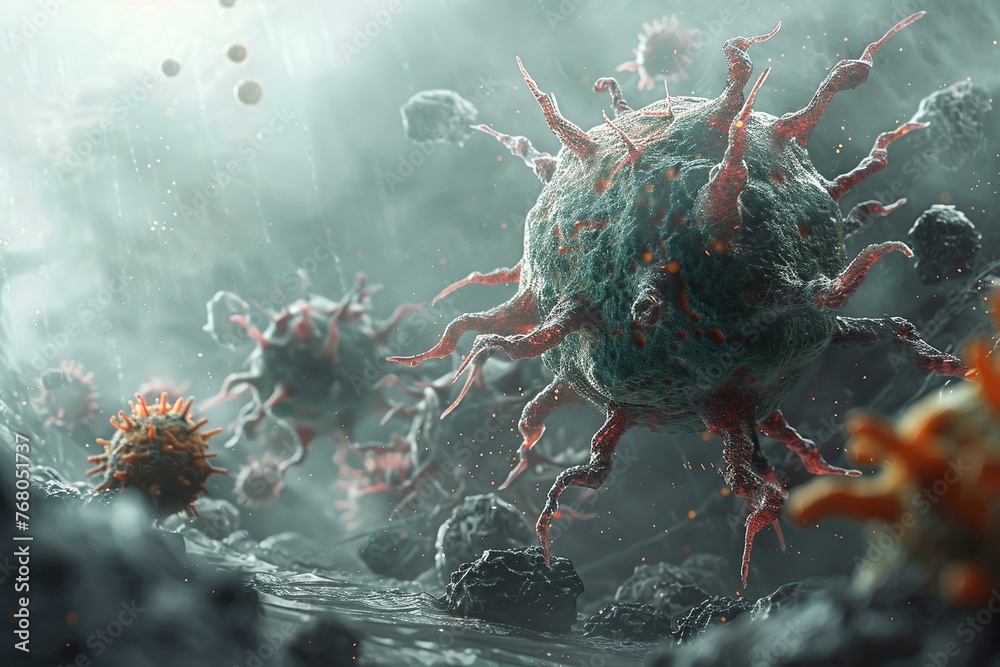 A creative depiction of immune cells as warriors in an epic battlefield ...