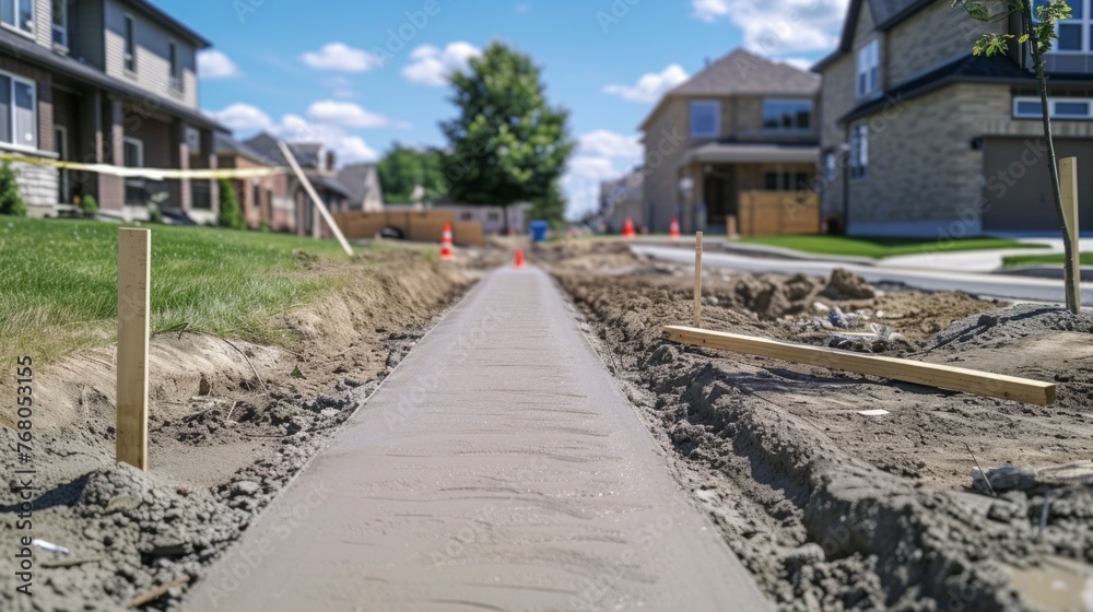 Laying worker new asphalt paving road construction site work pathway ...