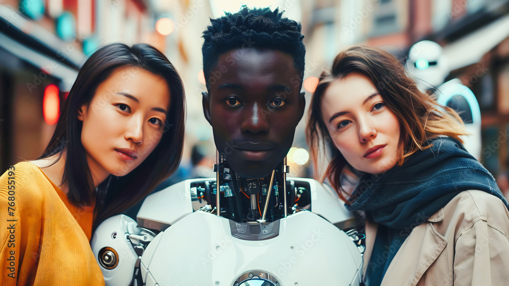 Diversity future concept, African American, black, Asian, Robot ...