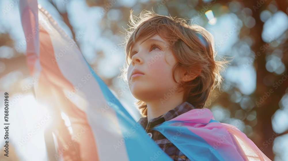 Transgender boy with trans flag Stock Photo | Adobe Stock