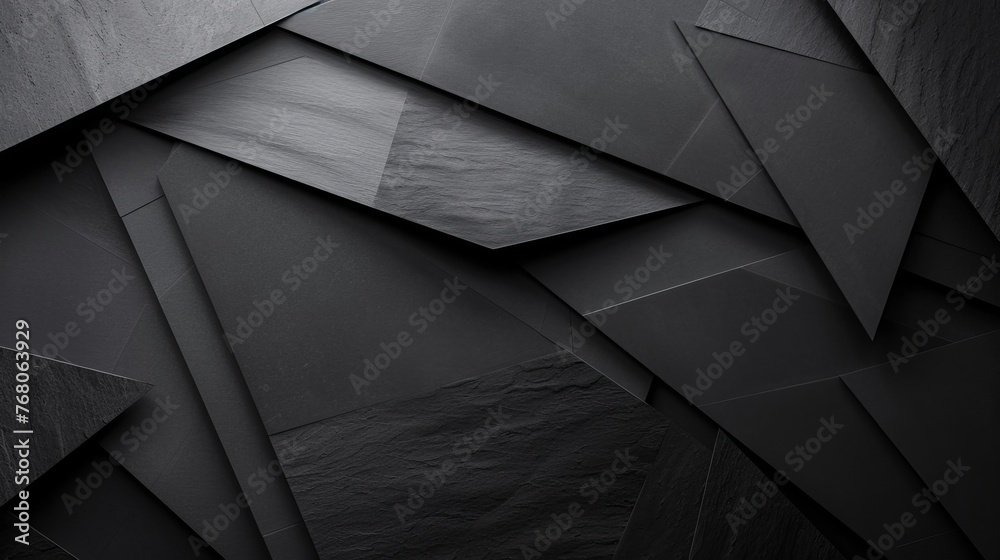 Textured black panels in dramatic geometric array. Dynamic angled panel ...