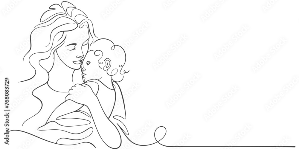 Mother and baby line art. Mom hugs child. Motherhood and newborn ...