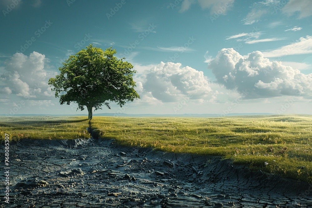 This conceptual image portrays the stark difference between a thriving ...