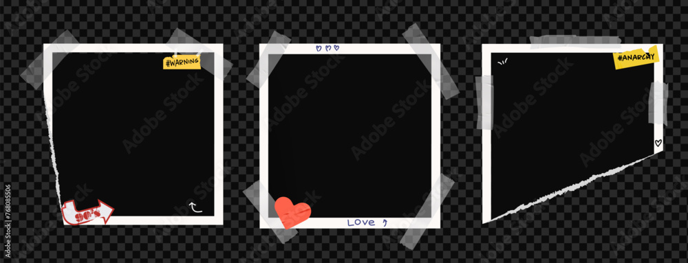 Set of square photo frame picture with stickers and tape. Vintage ...
