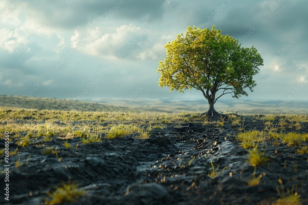 This conceptual image portrays the stark difference between a thriving ...