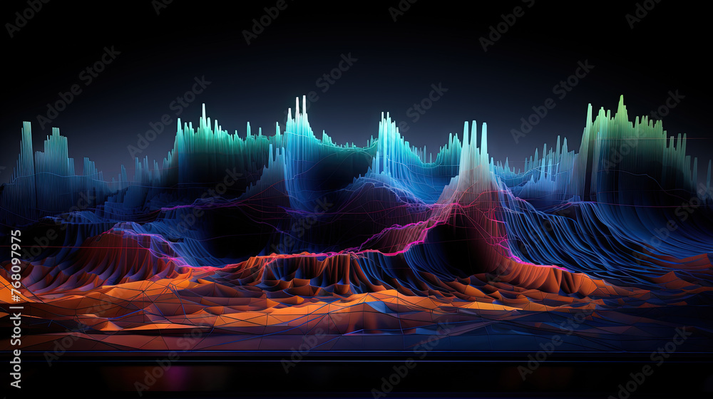 Colorful graph and chart with mountain shaped bars. Stock Illustration ...