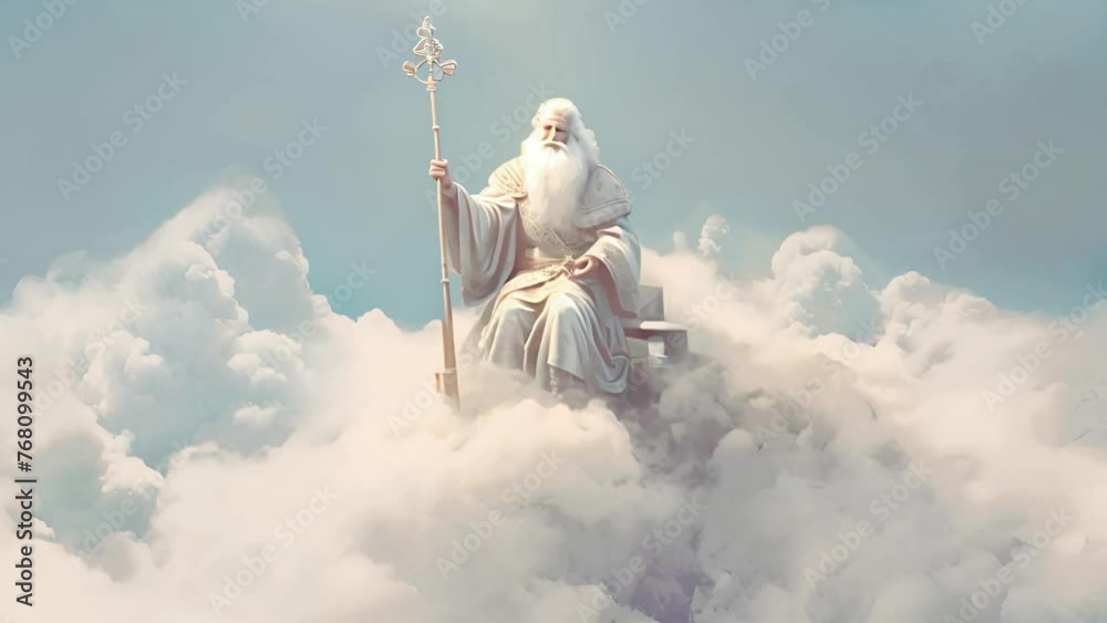 Saint Peter in white clouds of heaven. 4k video of saint Peter in ...
