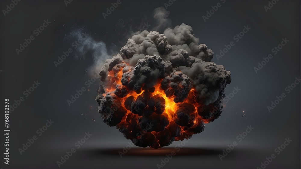 Large fireball with black smoke. fiery explosion with smoke isolated on ...