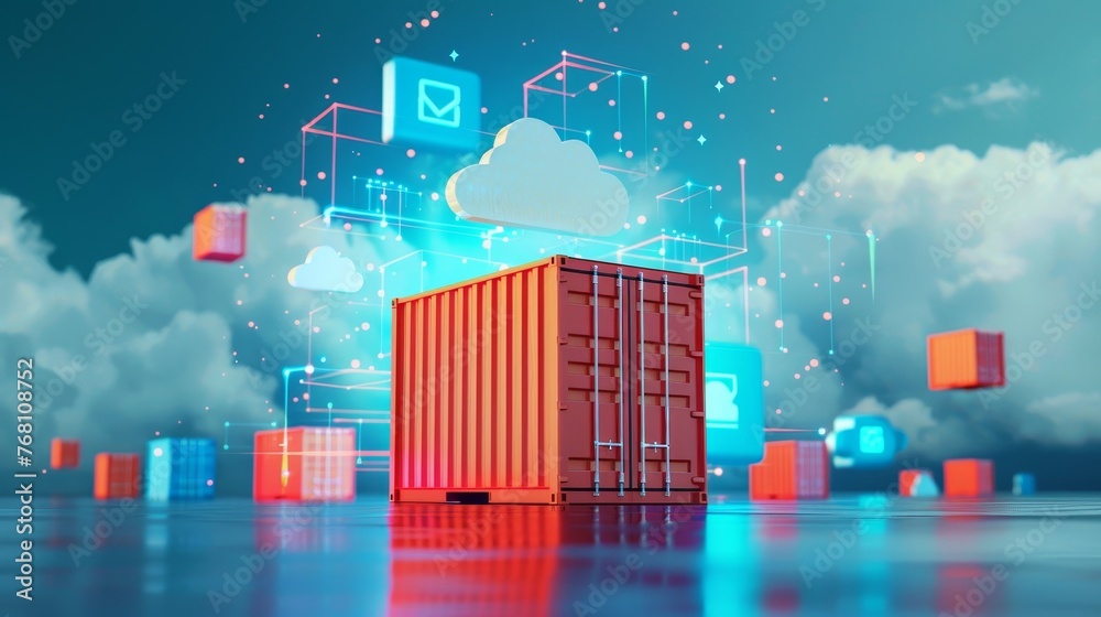 The concept of containerization visualized by cargo containers with ...