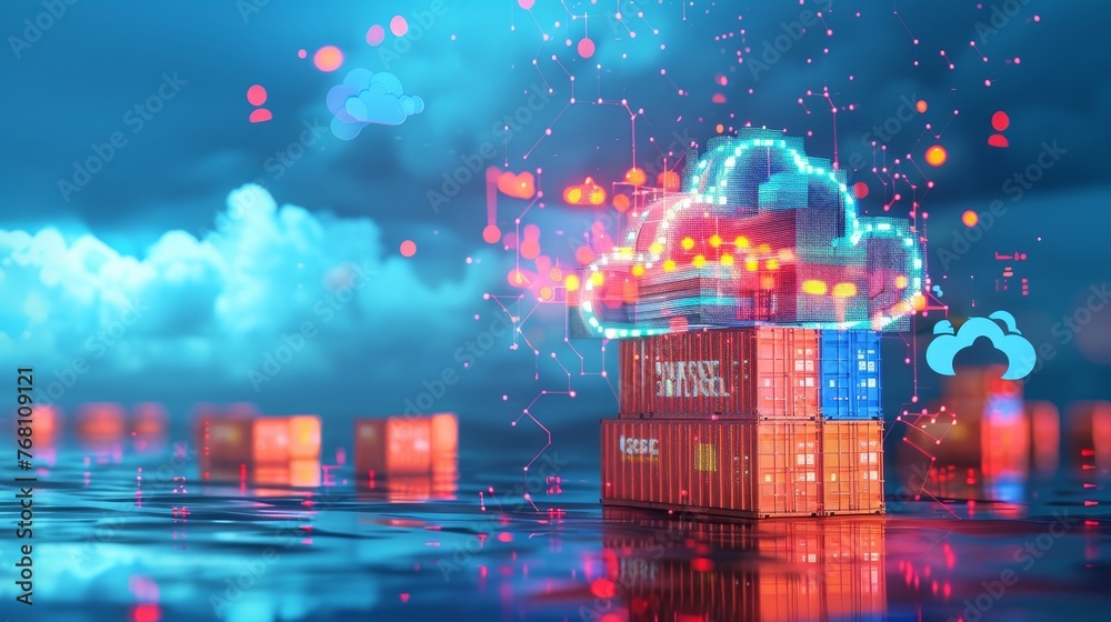 The concept of containerization visualized by cargo containers with ...