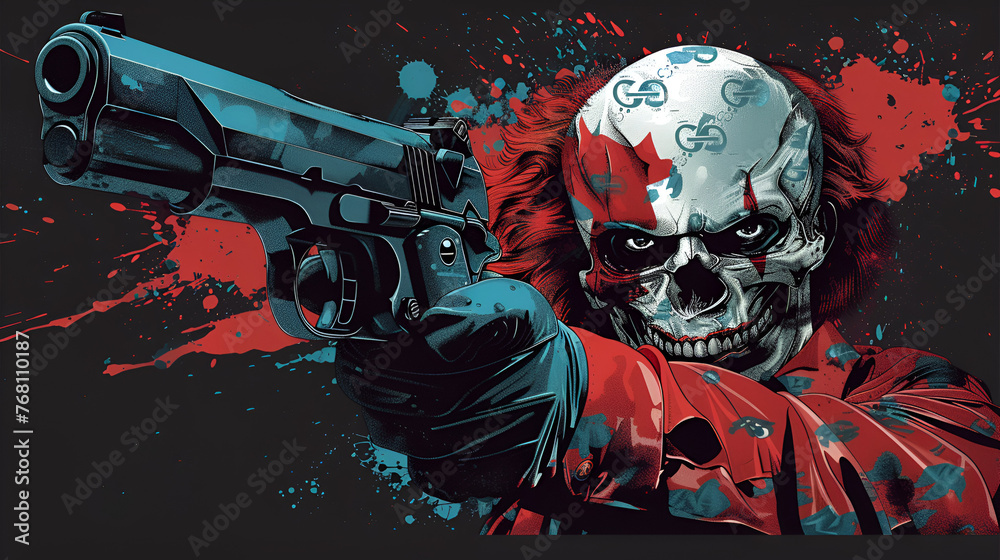 Dark Skull Clown Gangsta with Glock Vector Black background, Silver ...