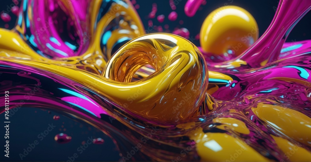 Fluid neon allure Vibrant yellow shapes in 3D mimic flowing liquid ...
