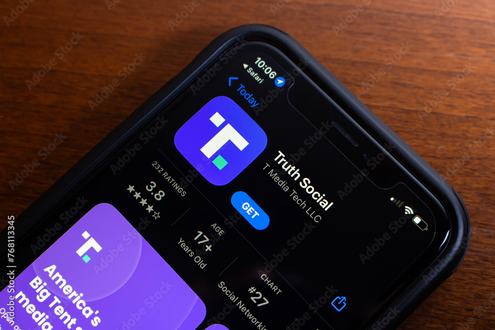 Vancouver, CANADA - Mar 25 2024 : Truth Social app seen in App Store on ...